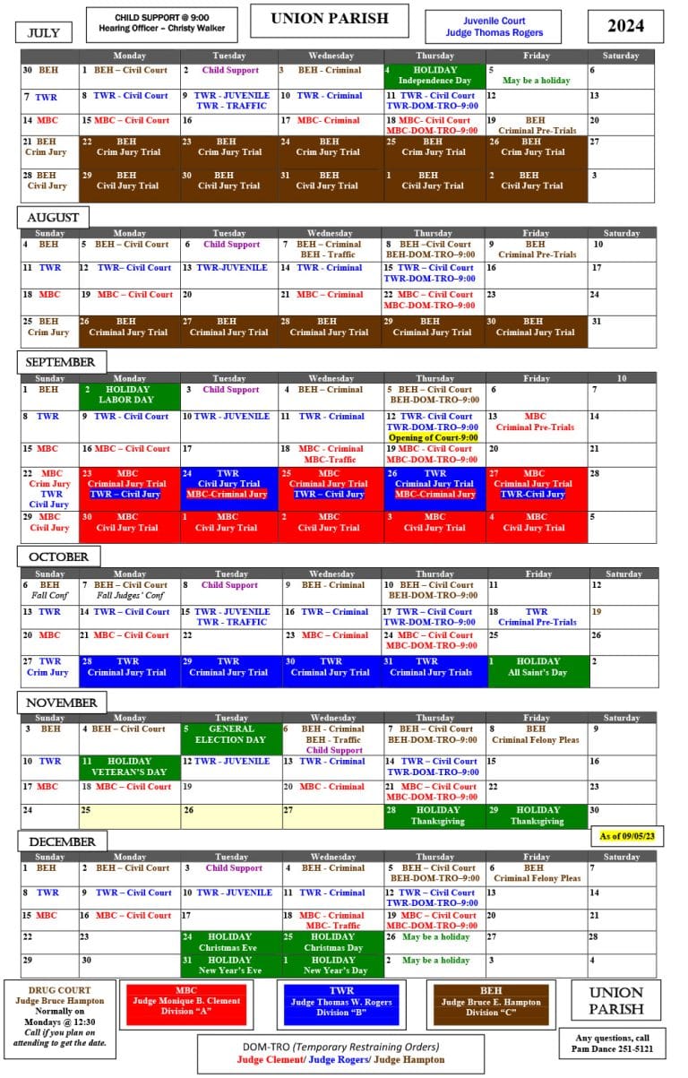 Court Calendar - Union Parish Clerk of Court