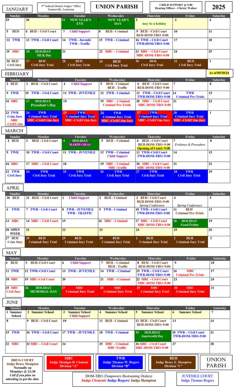 Court Calendar - Union Parish Clerk of Court