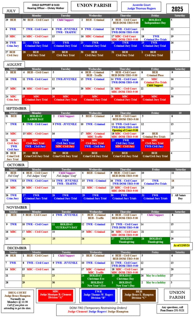 Court Calendar - Union Parish Clerk of Court